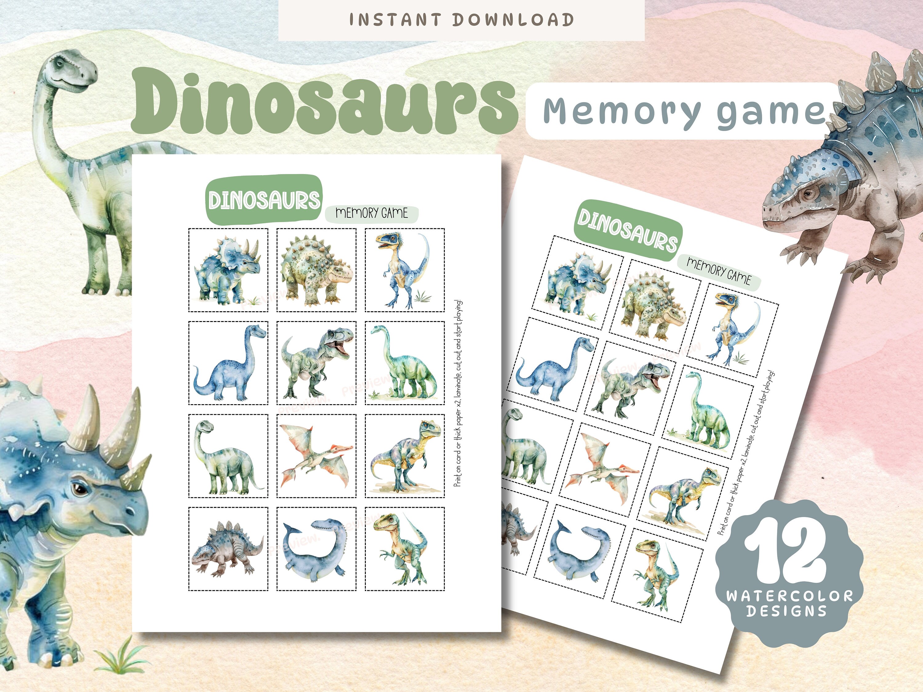 Dinosaurs Memory Game, Fun Matching Cards for Kids, Educational ...