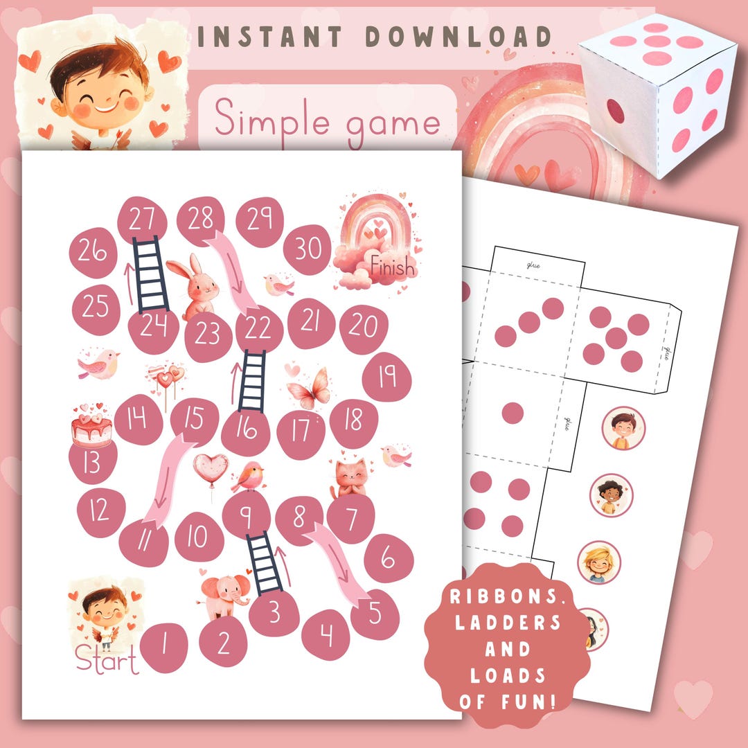 Valentine's Day Board Game | Ribbons and Ladders | Simple Printable ...