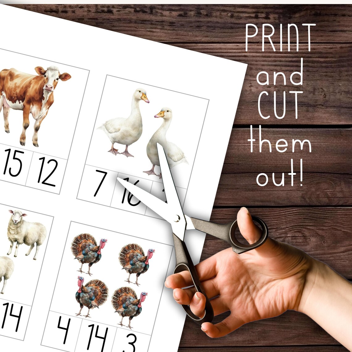 Farm Animals Count and Clip Cards Number 1-20, Printable Activity ...