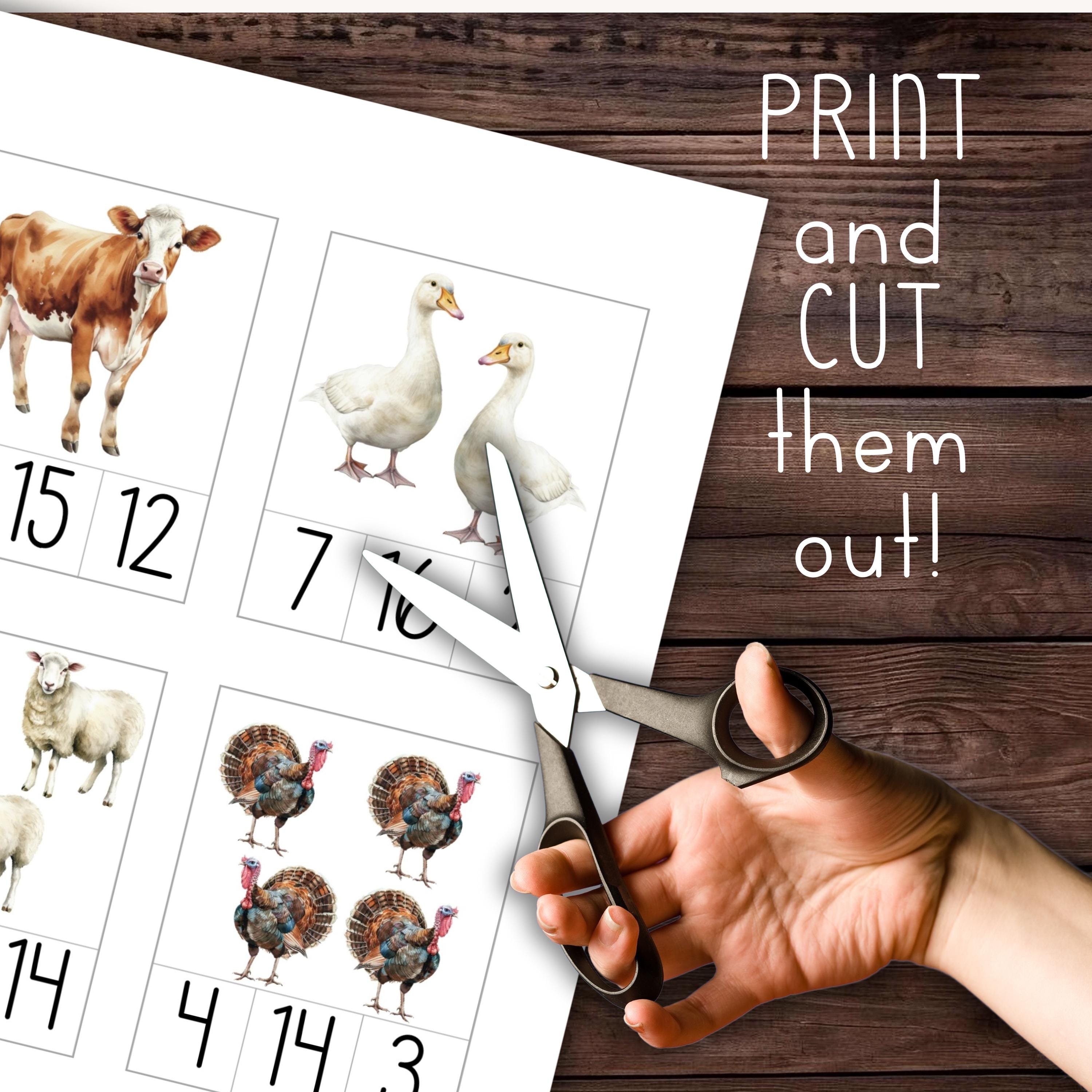 Farm Animals Count and Clip Cards Number 1-20, Printable Activity ...
