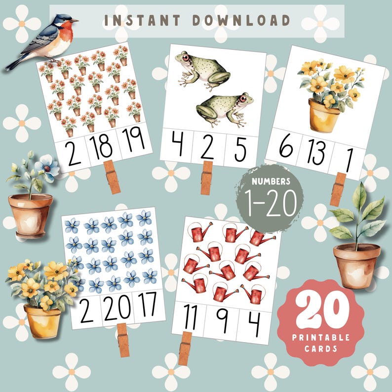 Garden Count and Clip Cards 1-20: Montessori Maths (PDF) - Etsy