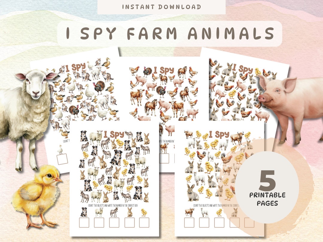 I Spy Farm Animal Look and Find Counting Game, Numbers 1-20, Printable ...