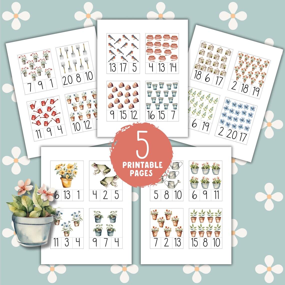 Garden Count and Clip Cards 1-20: Montessori Maths (PDF) - Etsy