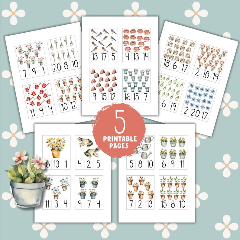 Garden Count and Clip Cards 1-20: Montessori Maths (PDF) - Etsy