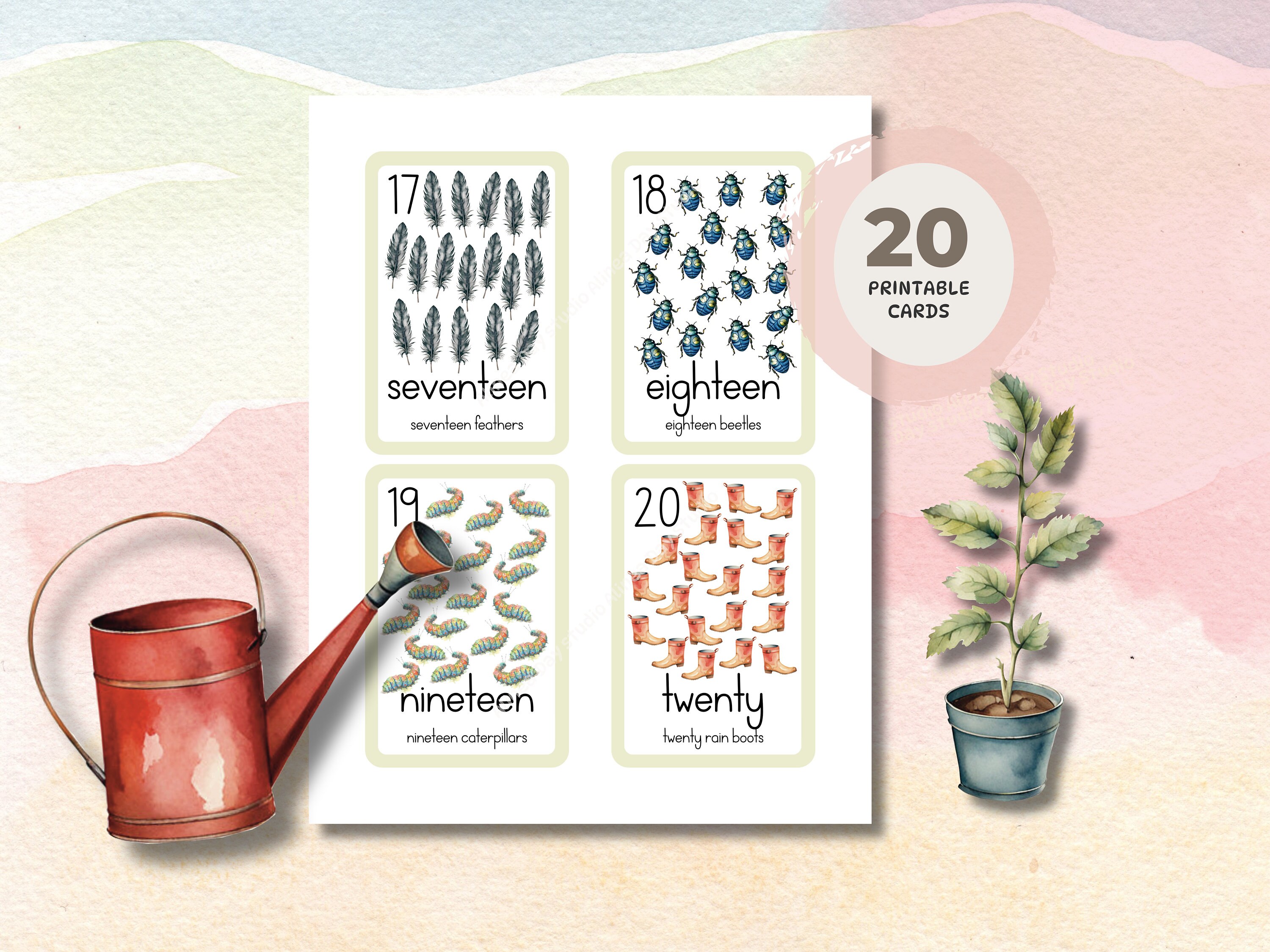 1-20 Garden Counting Cards, Printable Activity Number Cards, Early ...