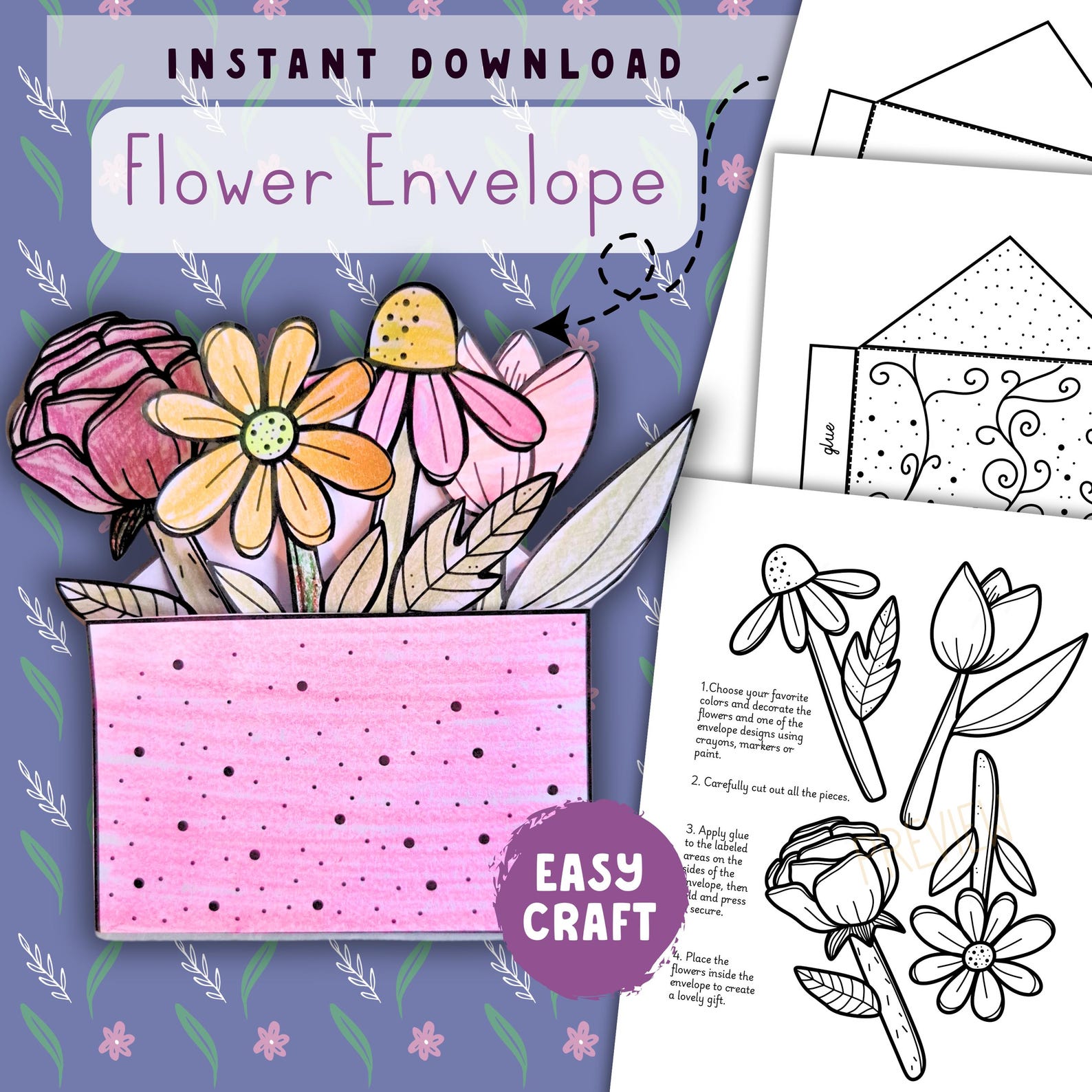 Flower Envelope Craft Printable: Mother's Day Kids Coloring Activity ...