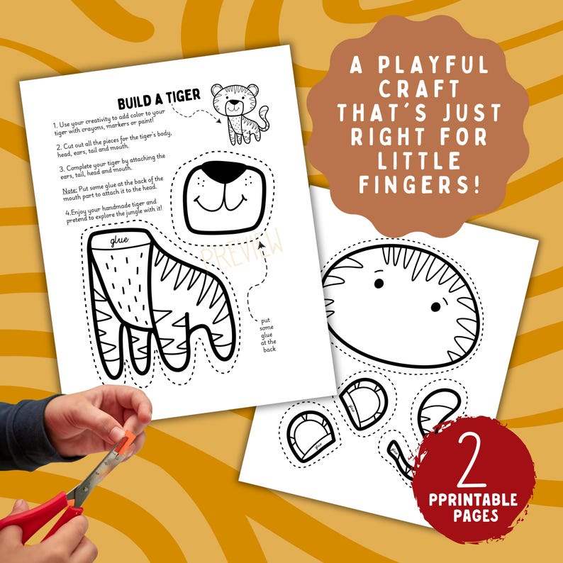 Tiger Craft Printable: DIY Coloring Activity for Kids (PDF Pattern) - Etsy
