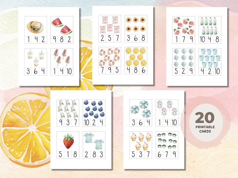 SUMMER Count and Clip Cards Number 1-10, Printable Activity Number ...