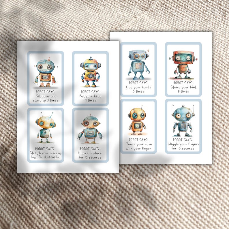 ROBOT SAYS Movement Cards Simon Says Kids Exercise Flashcards Fun ...
