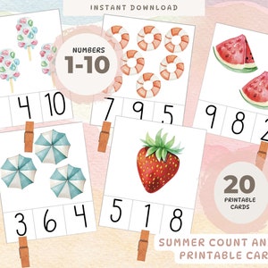 SUMMER Count and Clip Cards Number 1-10, Printable Activity Number ...
