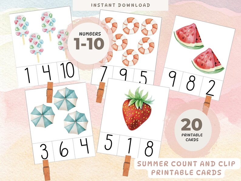SUMMER Count and Clip Cards Number 1-10, Printable Activity Number ...