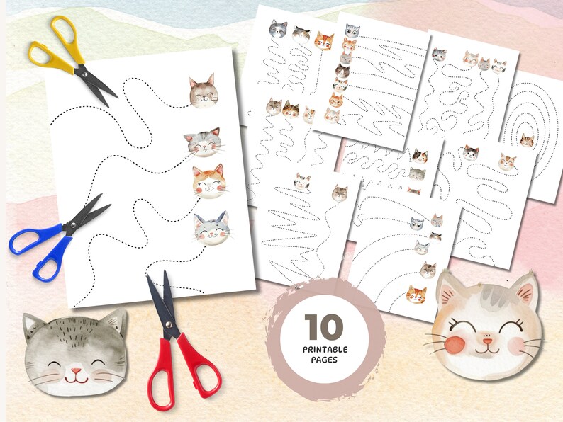 KITTENS Cutting Practice, Scissors Skills, Toddler Worksheets ...