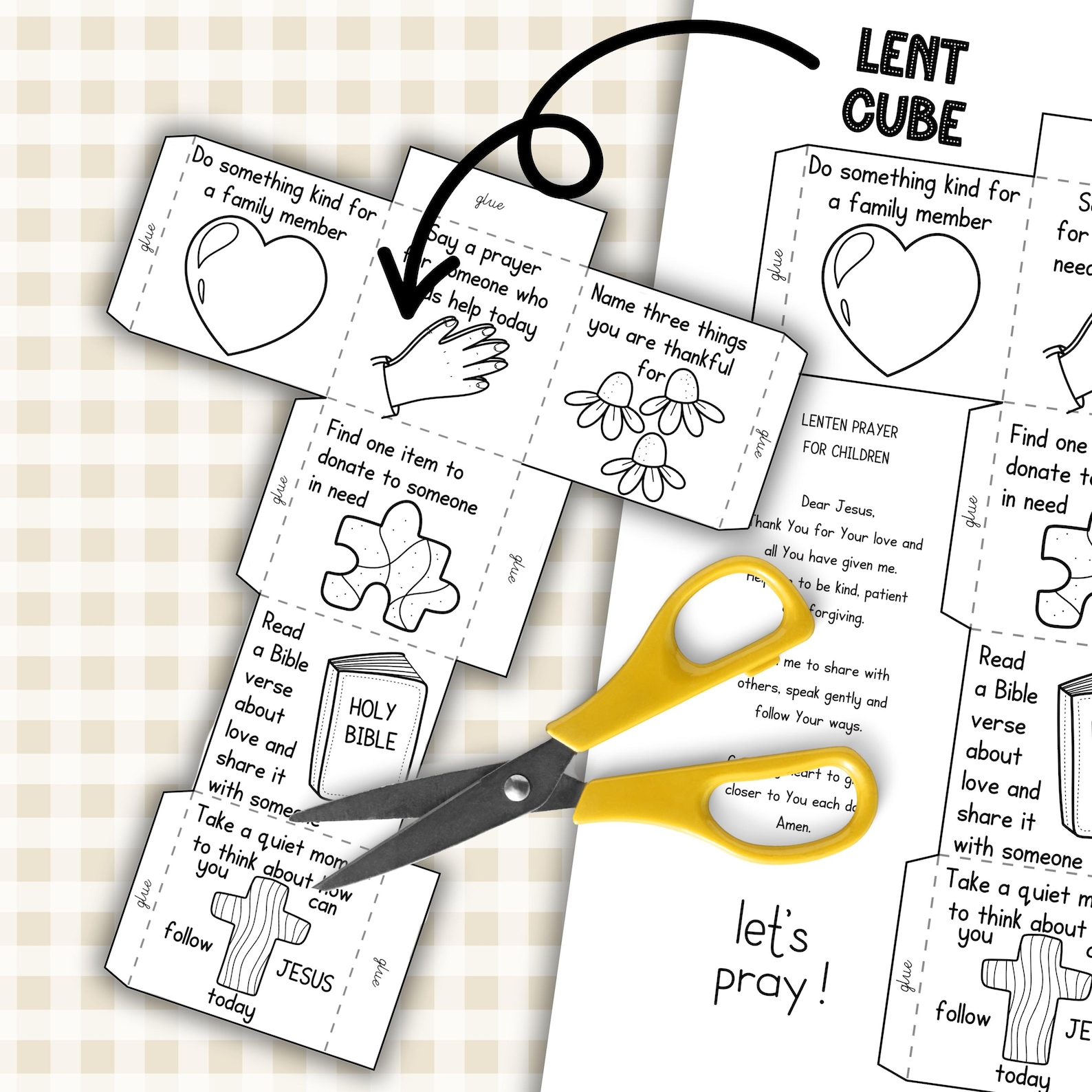 Lent Prayer Cube Coloring Page: Christian Sunday School Activity ...