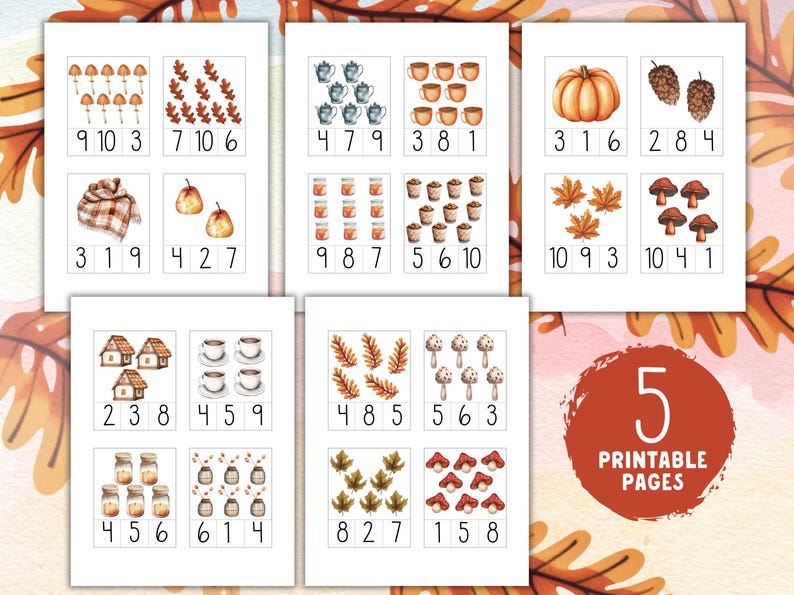 FALL Count and Clip Cards Number 1-10, Autumn Printable Activity Number ...