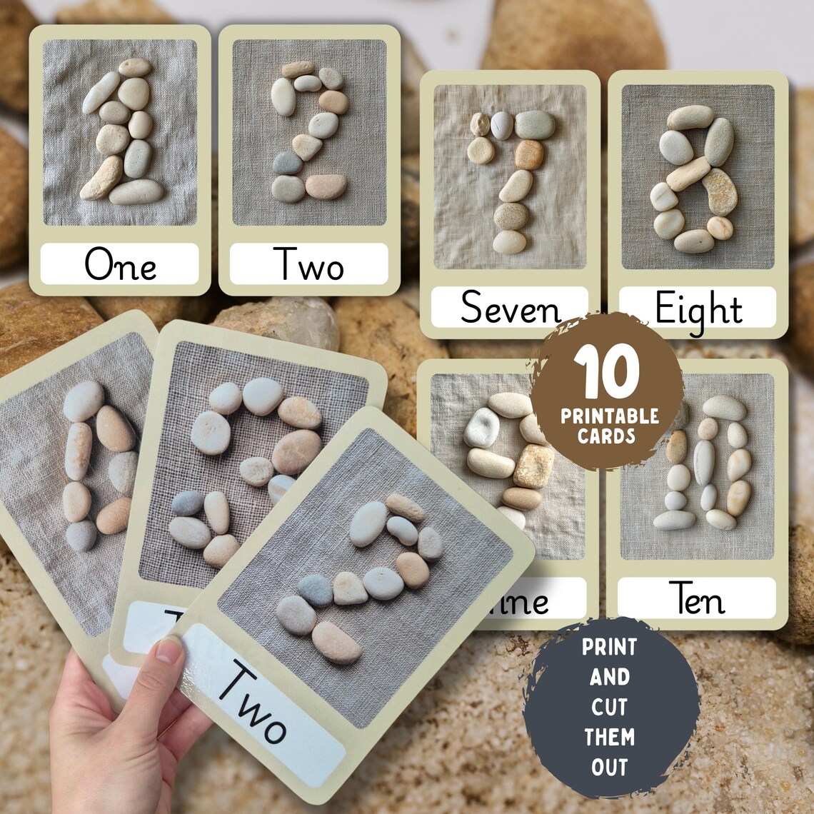 Pebble Number Cards 1-10: Montessori Math Printable (PDF Download) - Etsy