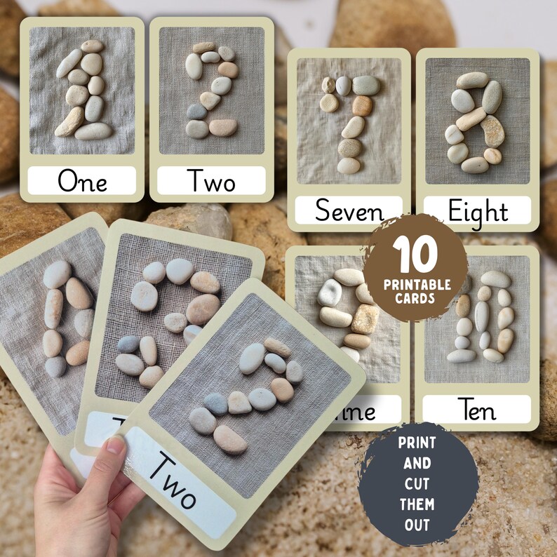 Pebble Number Cards 1-10: Montessori Math Printable (PDF Download) - Etsy