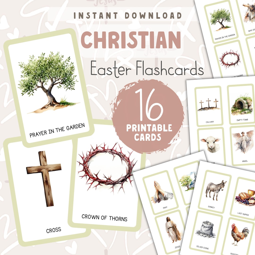 Christian Easter Flashcards Faith-based Learning Cards Easter Symbols ...