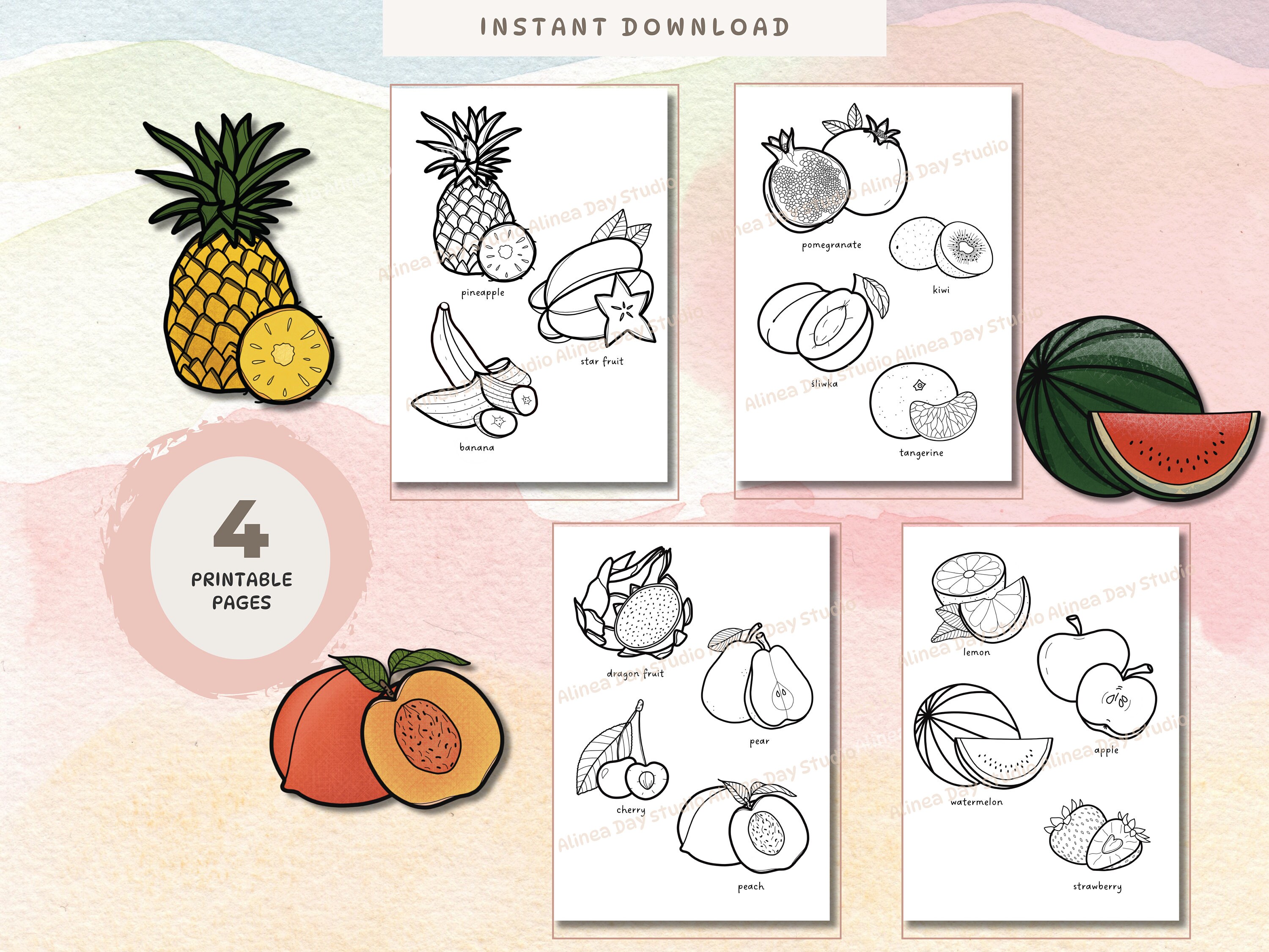 Montessori Realistic Fruit Coloring Pages Printable Homeschool ...