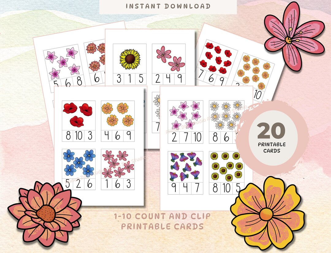 Spring Count and Clip Cards Number 1-10, Printable Number Cards ...