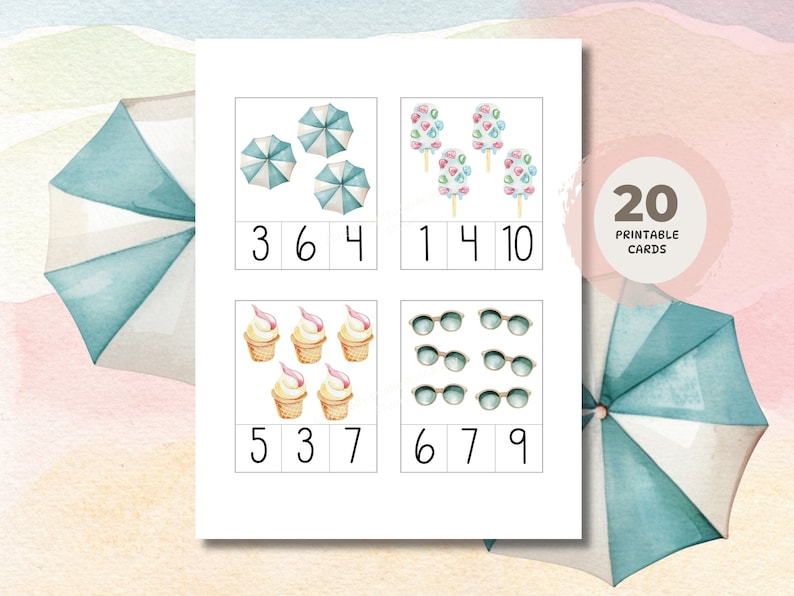 SUMMER Count and Clip Cards Number 1-10, Printable Activity Number ...