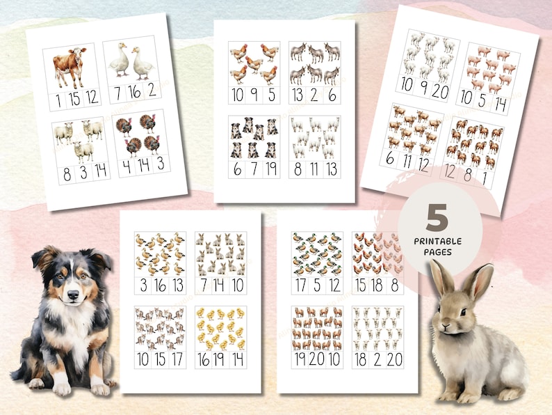 Farm Animals Count and Clip Cards Number 1-20, Printable Activity ...