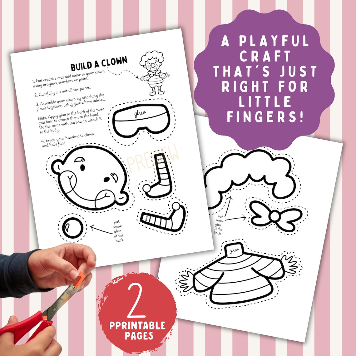Build a Clown Craft: Cut and Paste Activity (PDF Pattern) - Etsy