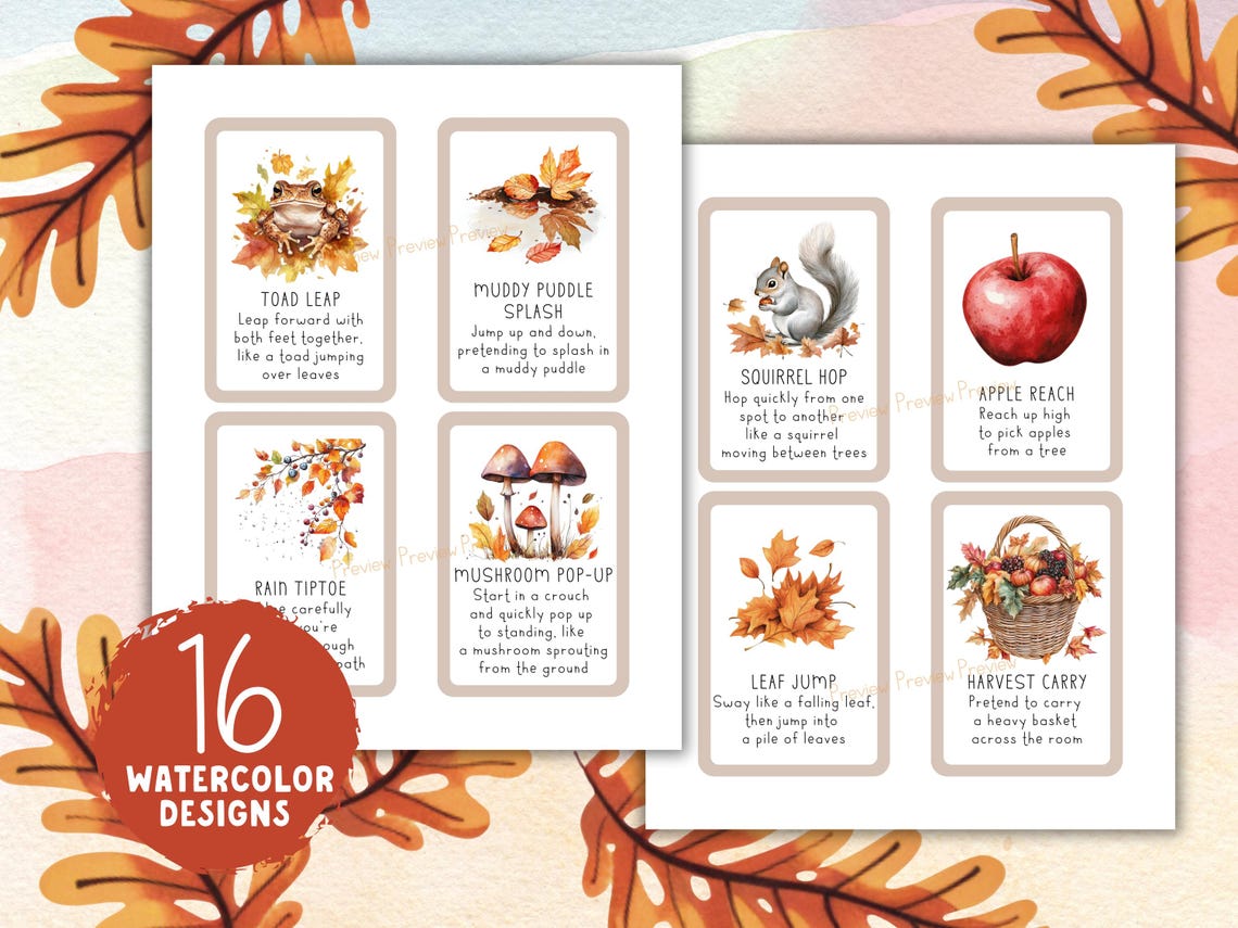 Fall Movement Cards: Autumn Kids PE Activity (PDF) - Etsy