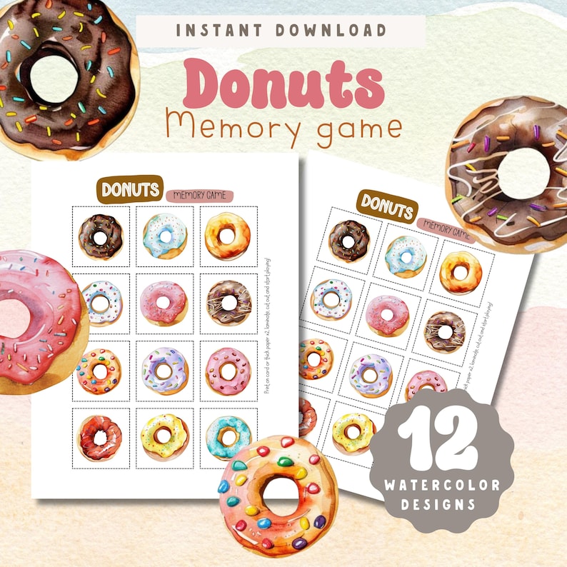 Donuts Memory Game | Printable Donut Match Cards | Fun Matching Game ...