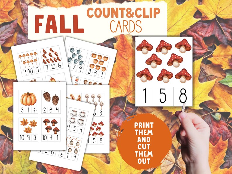 FALL Count and Clip Cards Number 1-10, Autumn Printable Activity Number ...