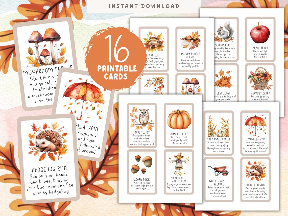 Fall Movement Cards: Autumn Kids PE Activity (PDF) - Etsy