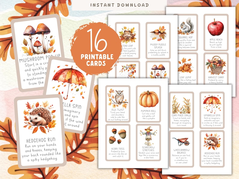 Fall Movement Cards: Autumn Kids PE Activity (PDF) - Etsy