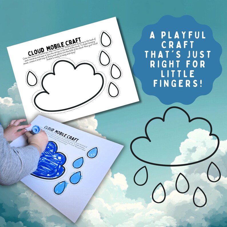 Cloud Mobile Craft: Printable Coloring Page (PDF) - Etsy