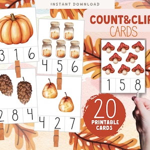FALL Count and Clip Cards Number 1-10, Autumn Printable Activity Number ...