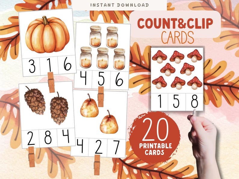 FALL Count and Clip Cards Number 1-10, Autumn Printable Activity Number ...