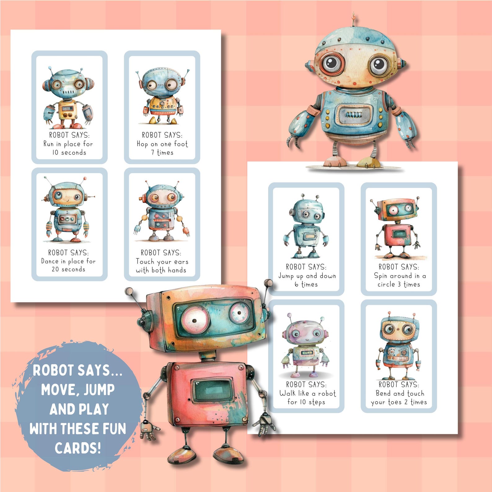 ROBOT SAYS Movement Cards Simon Says Kids Exercise Flashcards Fun ...