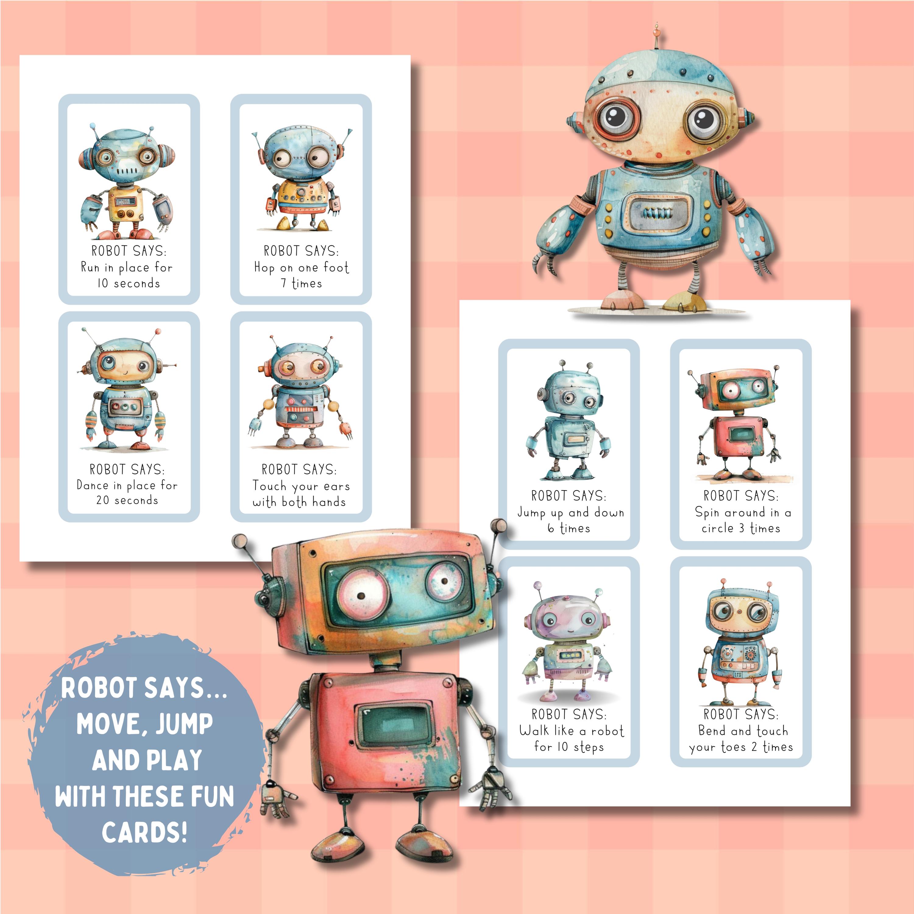 ROBOT SAYS Movement Cards Simon Says Kids Exercise Flashcards Fun ...