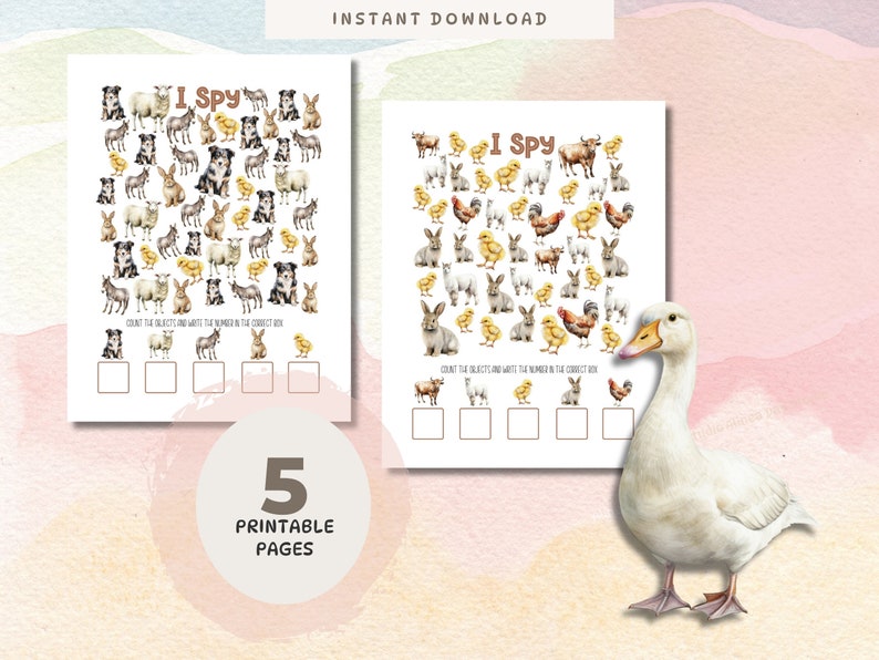 I Spy Farm Animal Look and Find Counting Game, Numbers 1-20, Printable ...
