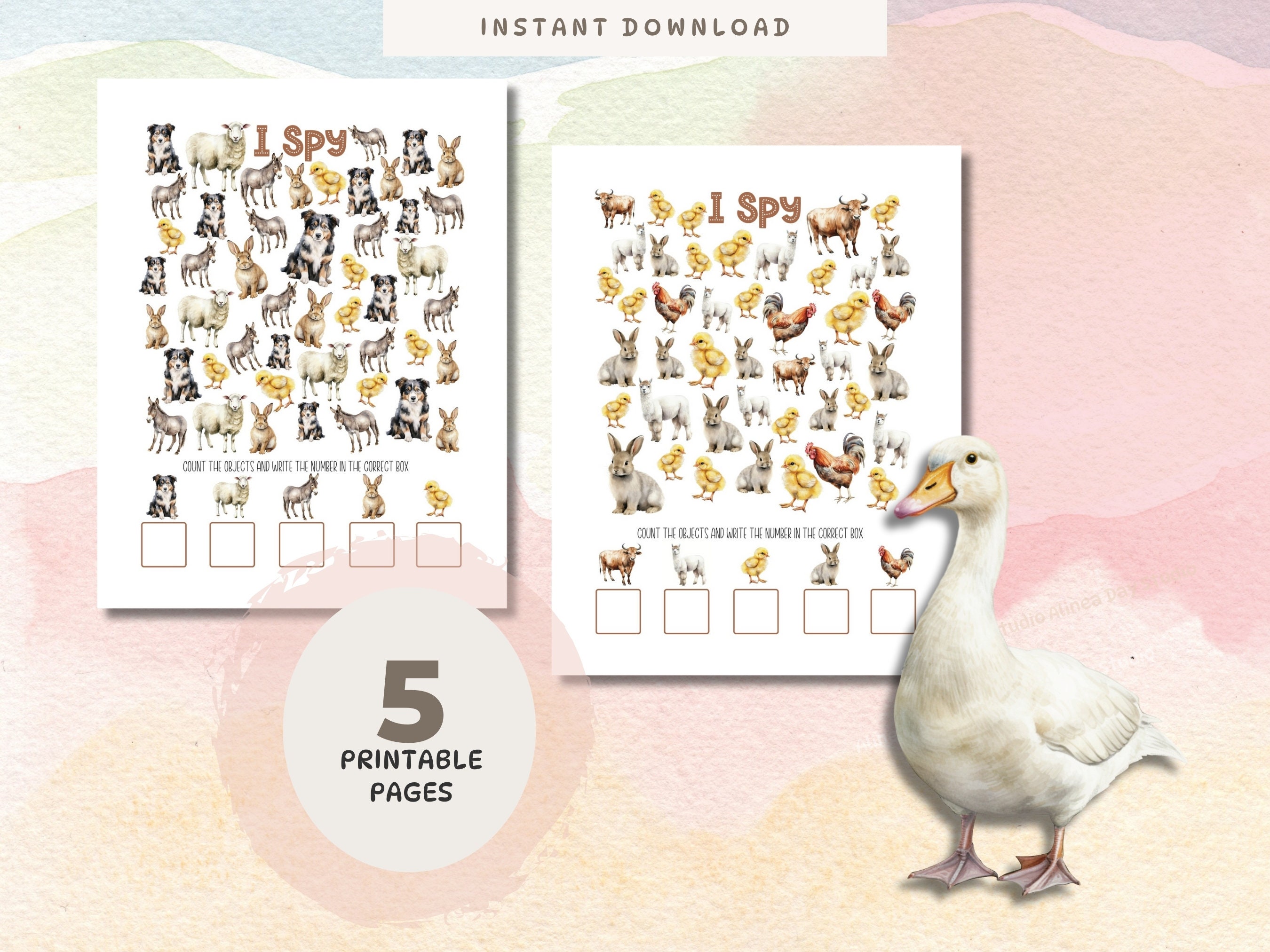 I Spy Farm Animal Look and Find Counting Game, Numbers 1-20, Printable ...