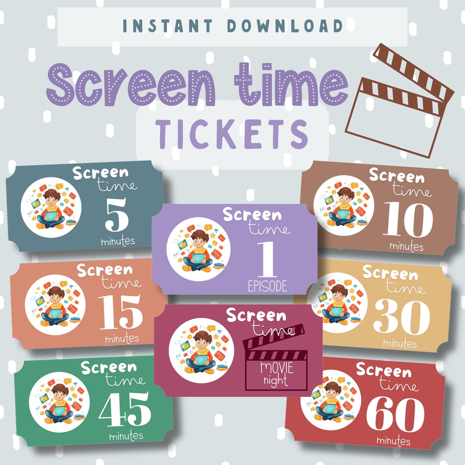 Screen Time Tickets: Printable Reward Coupons for Kids (PDF) - Etsy