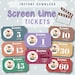 Screen Time Tickets: Printable Reward Coupons for Kids (PDF) - Etsy