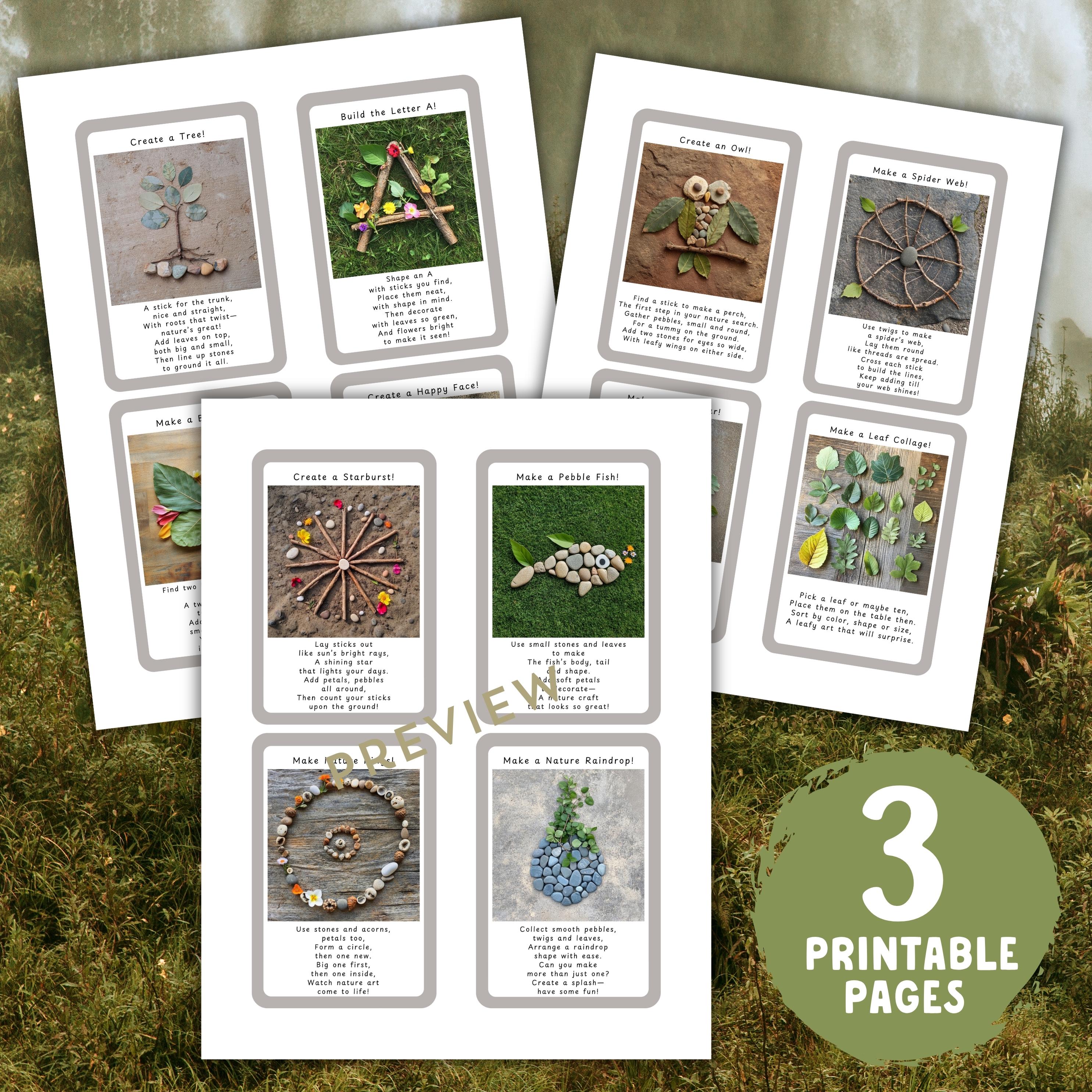 Nature Craft Cards for Kids: Outdoor Art, Reggio Montessori Inspired ...