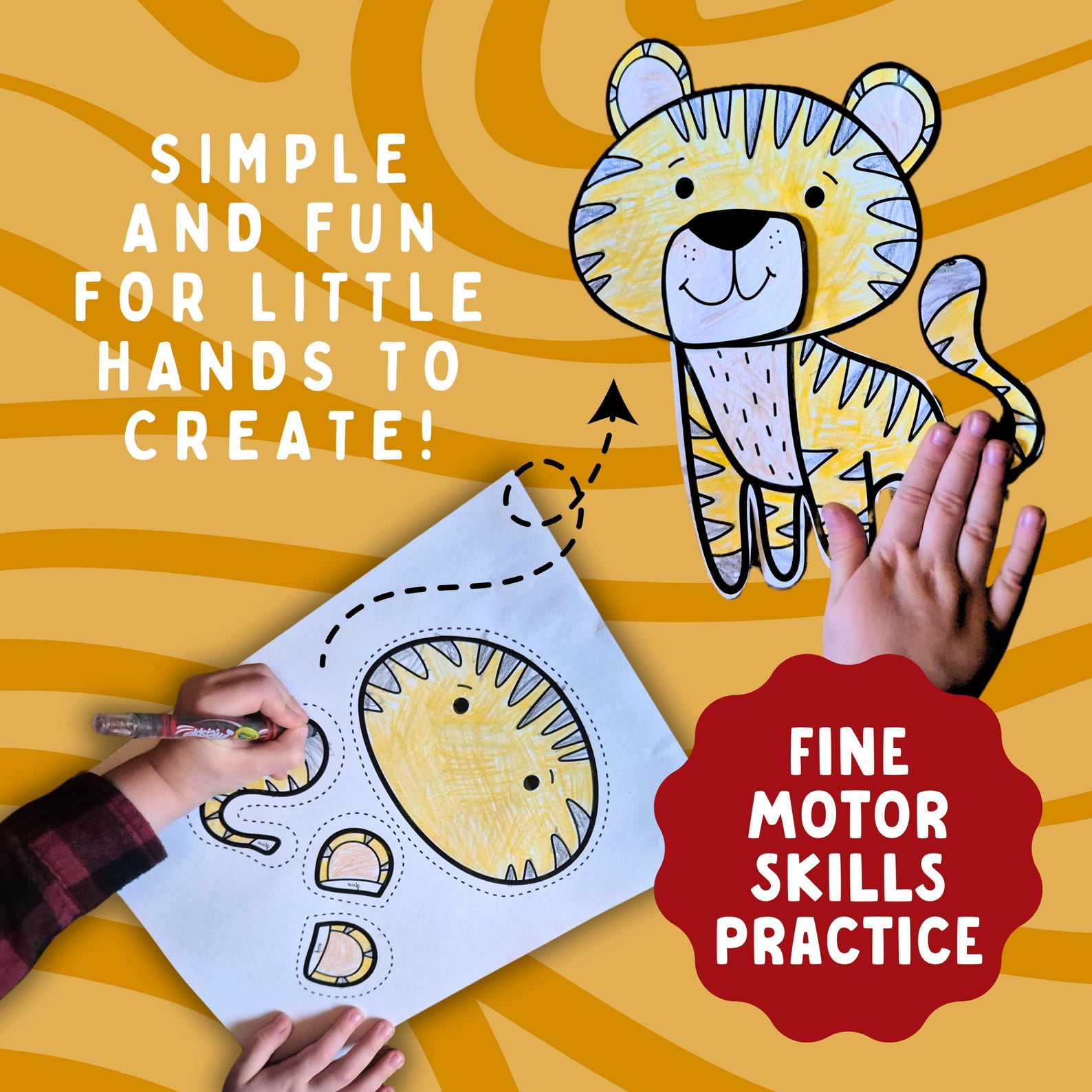 Tiger Craft Printable: DIY Coloring Activity for Kids (PDF Pattern) - Etsy