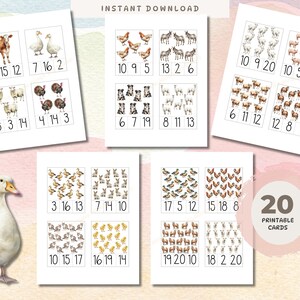 Farm Animals Count and Clip Cards Number 1-20, Printable Activity ...