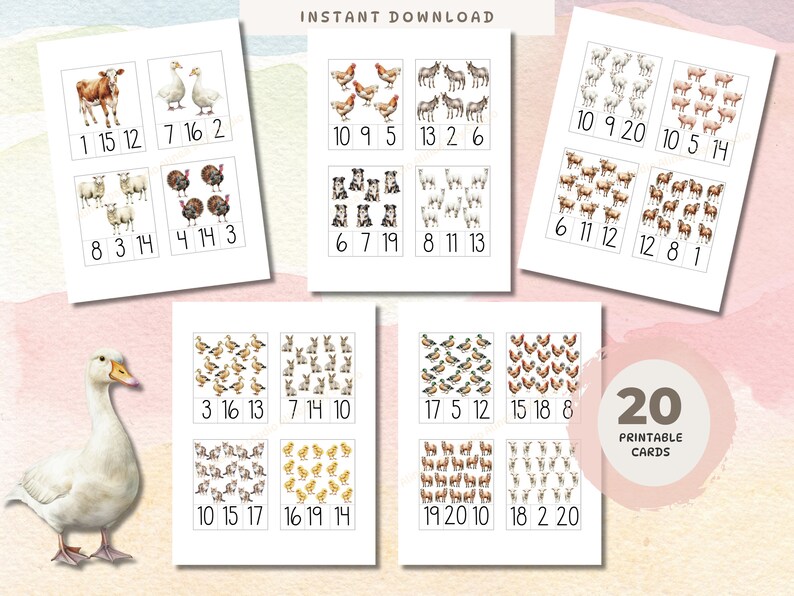 Farm Animals Count and Clip Cards Number 1-20, Printable Activity ...