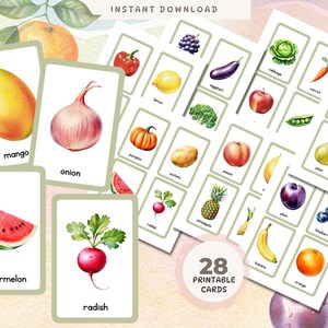 Fruits and Vegetables Cards Montessori Flashcards, Educational ...