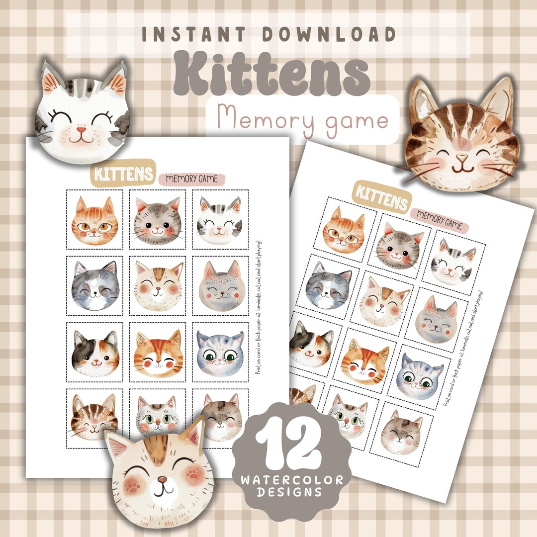 Kittens Matching Game Printable | Fun Cat Memory Cards for Kids ...