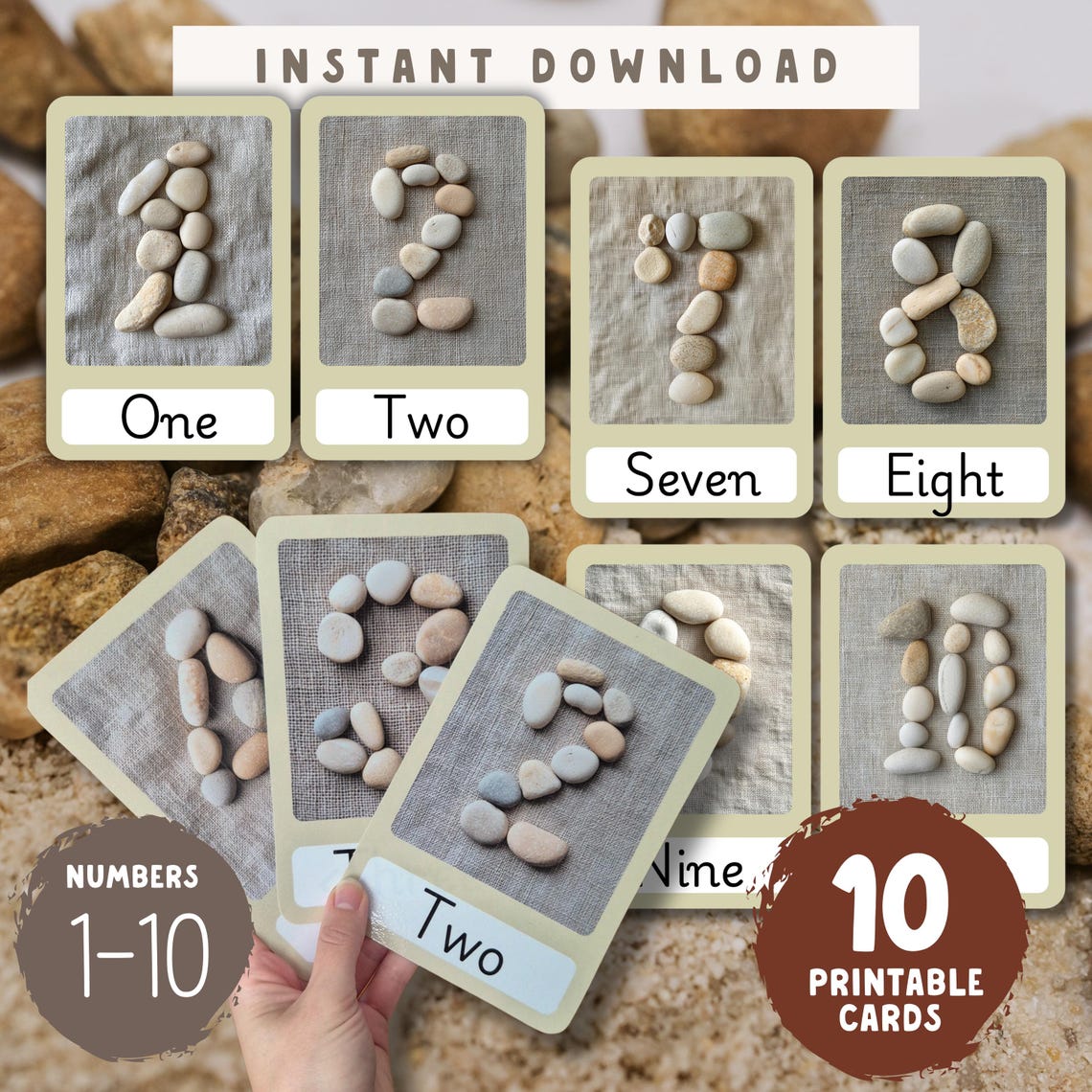 Pebble Number Cards 1-10: Montessori Math Printable (PDF Download) - Etsy