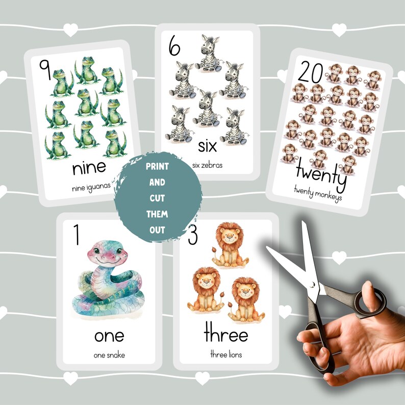 1-20 Animal Number Cards | Printable Counting Flashcards for Preschool ...