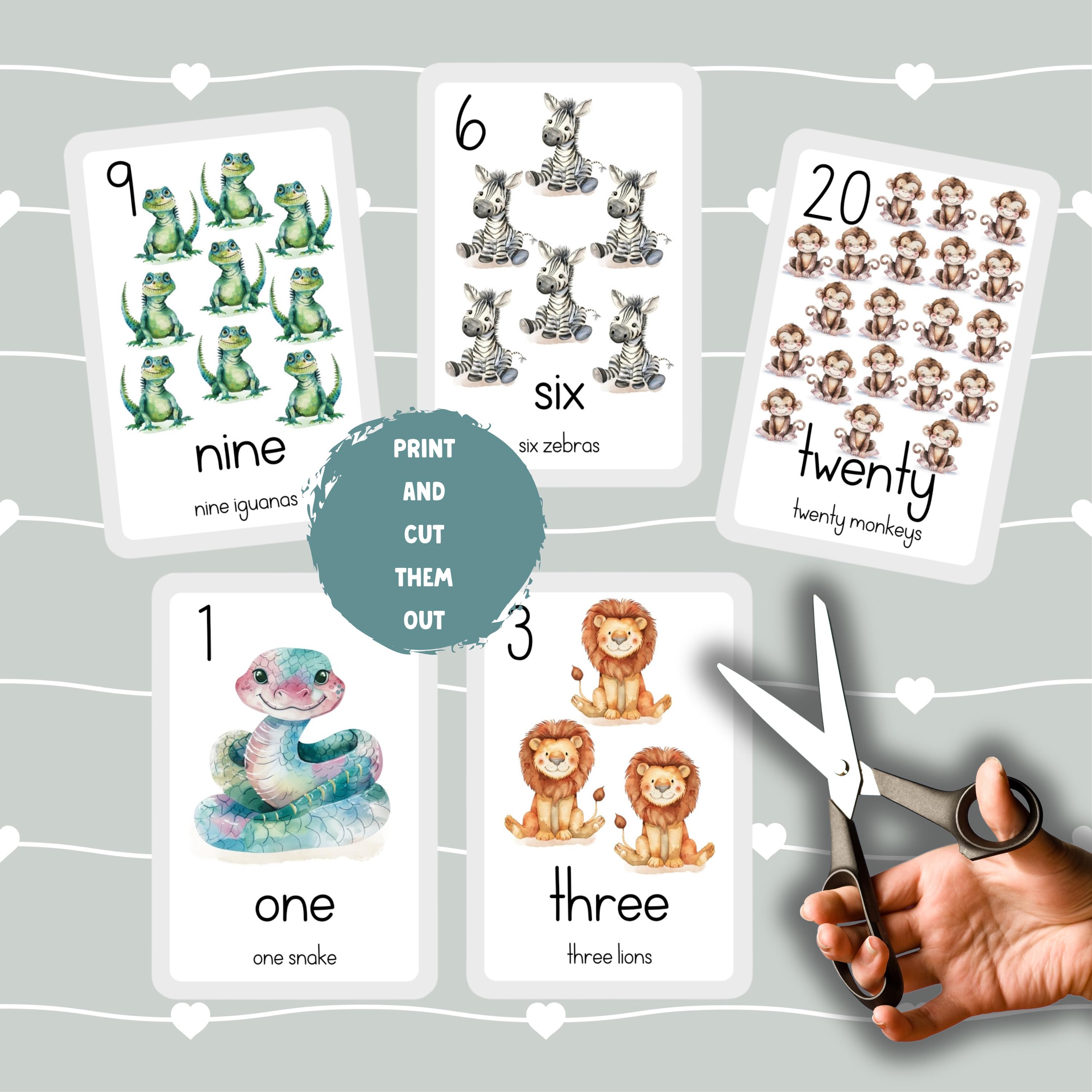 1-20 Animal Number Cards | Printable Counting Flashcards for Preschool ...
