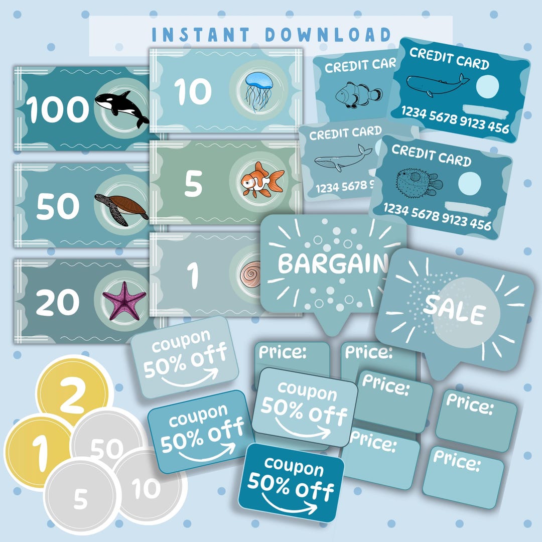 Under the Sea Play Money Printable Fake Money for Pretend Play ...